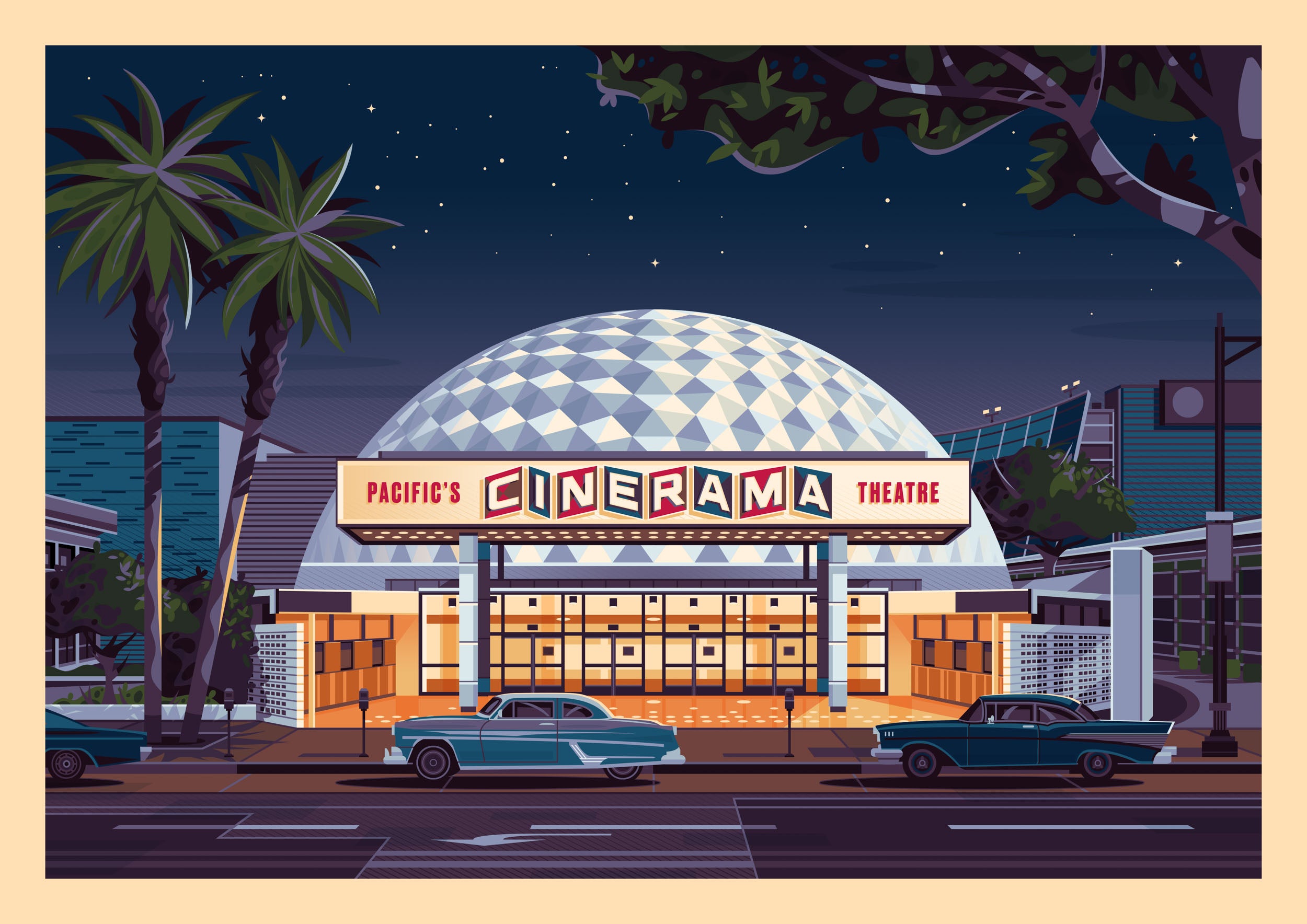 George Townley: Cinerama Dome (Night) mini-print – Paragon Books